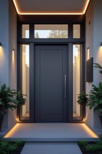 "Sleek Modern Front Door with Lighting & Natural Accents" - Idea Dash
