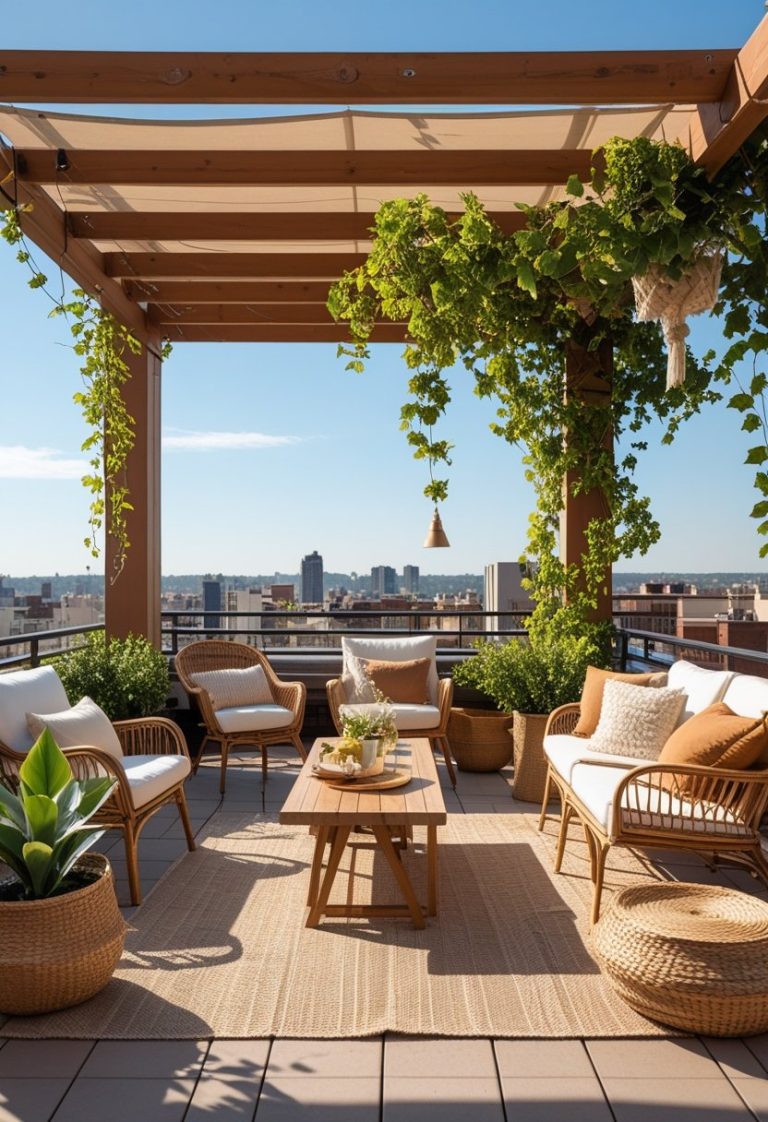 Boho Rooftop Terrace with Earthy Tones & Cozy Vibes - Idea Dash