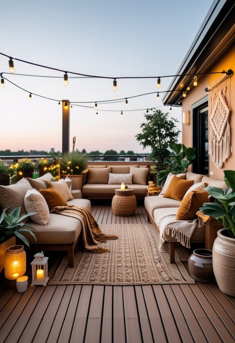 Boho Rooftop Terrace with Earthy Tones & Cozy Vibes - Idea Dash