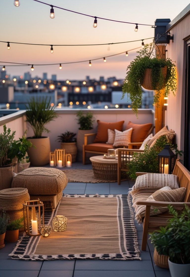 Boho Rooftop Terrace with Earthy Tones & Cozy Vibes - Idea Dash