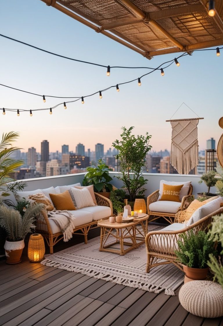 Boho Rooftop Terrace with Earthy Tones & Cozy Vibes - Idea Dash