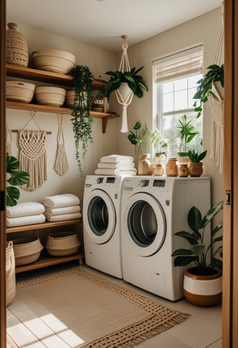 Boho Laundry Room with Rustic Charm & Cozy Vibes - Idea Dash