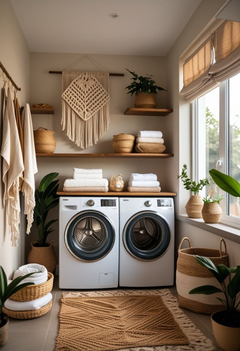 Boho Laundry Room with Rustic Charm & Cozy Vibes - Idea Dash