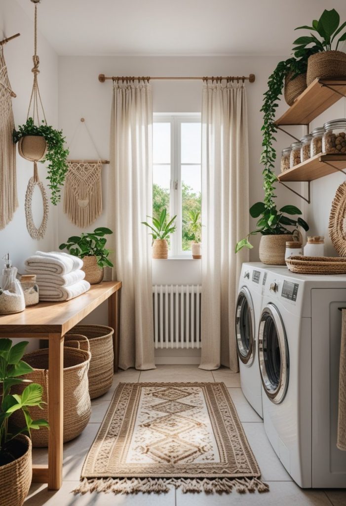 Boho Laundry Room with Rustic Charm & Cozy Vibes - Idea Dash