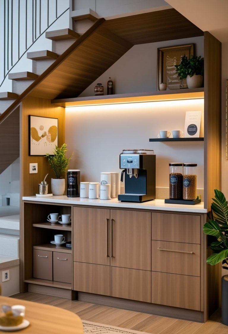 Elegant Under-Stair Coffee Bar with Smart Storage - Idea Dash
