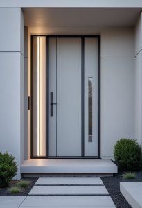 "Sleek Modern Front Door with Lighting & Natural Accents" - Idea Dash