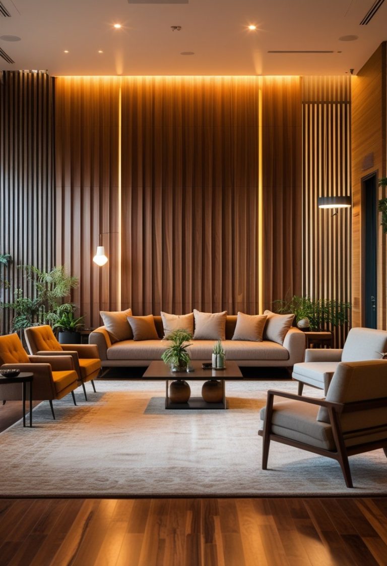 Luxurious Modern Lounge with LED Wall & Warm Ambient Lighting - Idea Dash