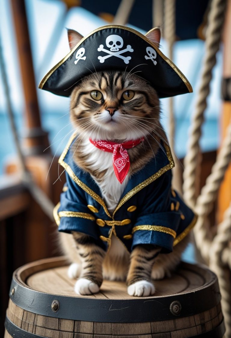 Cute Cat in Pirate Costume for Halloween 🏴☠️ - Idea Dash