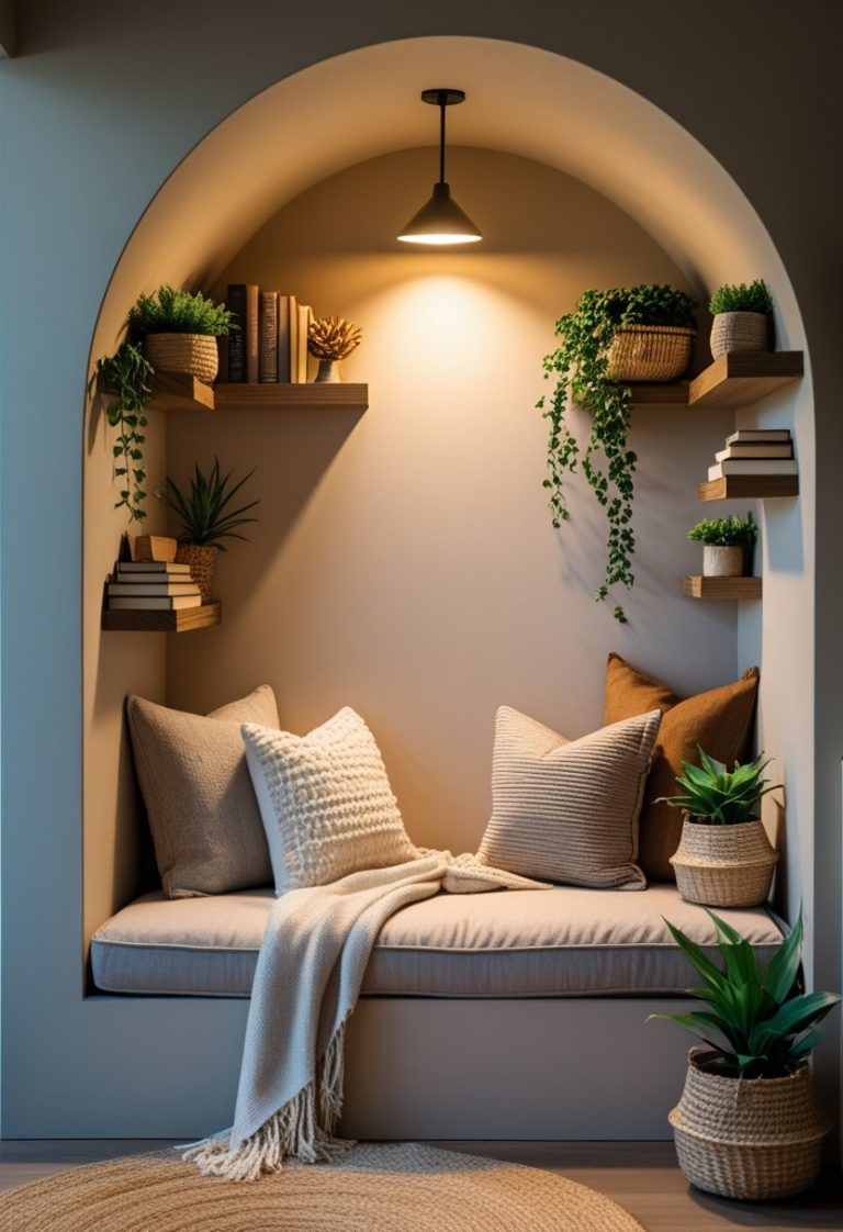 Cozy Boho Reading Nook with Arched Wall & Natural Light - Idea Dash
